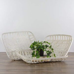 Set of 3 White Rectangular Lattice Tobacco Table Top Baskets