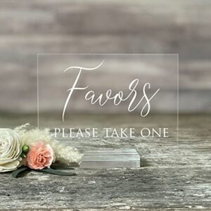 acrylic favors sign for wedding reception, baby shower, or bridal shower | 8-inch x 10-inch with acrylic stand (5x7, clear acrylic stand)