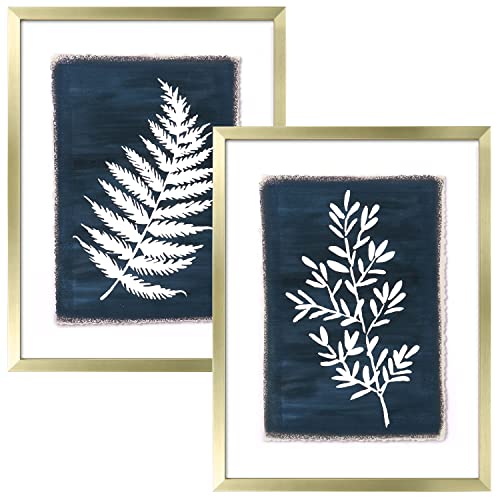 ArtbyHannah 2 Pack 12x16 Framed Botanical Wall Art Decor with Gold Frame and Decorative Tropical Plant Pictures Print For Home Decoration