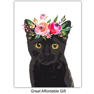 Tabby Cat, Gray Cat, Black Cat Wall Decor - Gift for Kitten, Kitty, Cat Lovers, Women - Cute Floral Wall Art, Room Decoration for Girls Bedroom, Kids Room, Living Room, Nursery - Adorable Poster Set