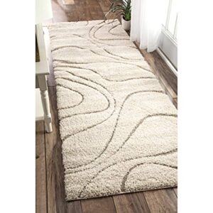 nuloom carolyn modern shag runner rug, 2′ 6″ x 6′, cream