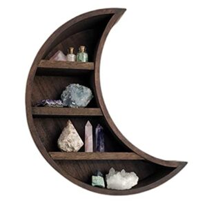 Maduxy Wooden Crescent Moon Shelf - Moon Wall Decor Crystal Display Shelf, Rustic Boho Decor, Unique Shape Moon Phase Shelves for Crystals and Stones