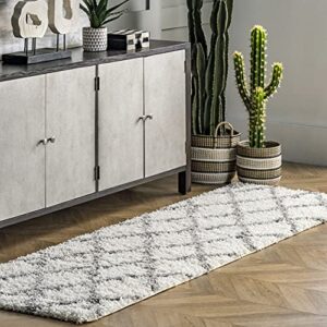 nuloom tess moroccan shag runner rug, 2′ 6″ x 6′, white