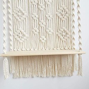 YuanKanJu Macrame Wall Hanging Shelf Bohemian Wall Decor Macrame Shelf Handmade Cotton Wood Hanging Shelf Organizer Hanger Bohemian Wall Decor Bohoboho Shelves (#4)