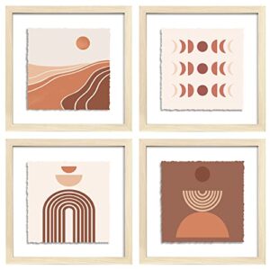 artbyhannah 4 pack 12×12 framed boho wall art decor with decorative mid century art print artwork for gallery wall or home decoration