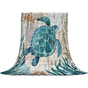 sea turtle throw blanket, teal flannel fleece blanket,soft cozy fuzzy comfy warm cute lightweight blanket for women adult girl,baby-hawaiian gifts – microfiber nap blanket for couch,bed,sofa – 60″x50″