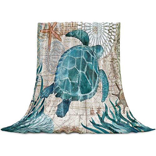 Sea Turtle Throw Blanket, Teal Flannel Fleece Blanket,Soft Cozy Fuzzy Comfy Warm Cute Lightweight Blanket for Women Adult Girl,Baby-Hawaiian Gifts - Microfiber Nap Blanket for Couch,Bed,Sofa - 60"x50"