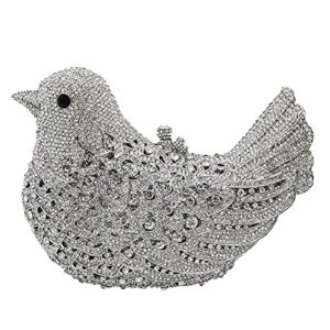 bird clutch bags for women crystal evening bag rhinestone wedding handbag party purse (small,silver)