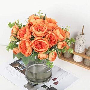 Nubry Artificial Flowers 2 Bunches Fake Peony Silk Flowers Arrangements with Eucalyptus Leaves Faux Realistic Bouquet for Wedding Decoration (Orange)