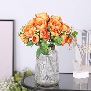 Nubry Artificial Flowers 2 Bunches Fake Peony Silk Flowers Arrangements with Eucalyptus Leaves Faux Realistic Bouquet for Wedding Decoration (Orange)