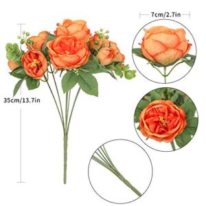 Nubry Artificial Flowers 2 Bunches Fake Peony Silk Flowers Arrangements with Eucalyptus Leaves Faux Realistic Bouquet for Wedding Decoration (Orange)