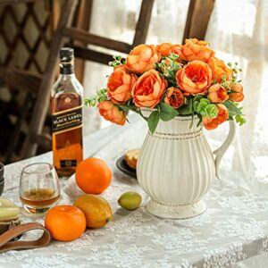 Nubry Artificial Flowers 2 Bunches Fake Peony Silk Flowers Arrangements with Eucalyptus Leaves Faux Realistic Bouquet for Wedding Decoration (Orange)