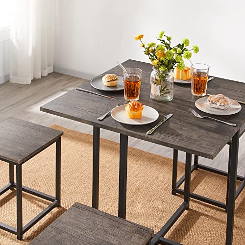 Yaheetech 5-Piece Dining Table Set - Industrial Kitchen Table & Chairs Sets for 4 - Compact Table with 4 Stools & Space-Saving Design for Apartment, Small Space, Breakfast Nook, Drift Brown