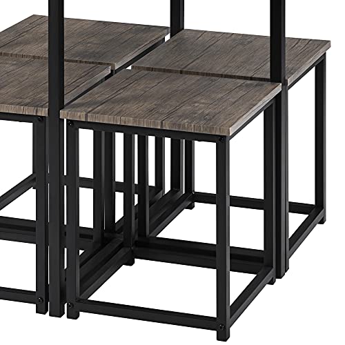 Yaheetech 5-Piece Dining Table Set - Industrial Kitchen Table & Chairs Sets for 4 - Compact Table with 4 Stools & Space-Saving Design for Apartment, Small Space, Breakfast Nook, Drift Brown