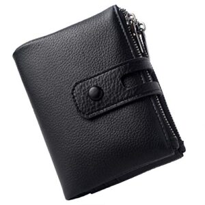 bveyzi small soft leather wallet for women rfid blocking ladies card holder with double zipper pocket (black)