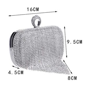 UMREN Women Crystal Tassel Clutch Purses Evening Clutch Bag Rhinestones Handbag for Wedding Party (One Size, Silver)