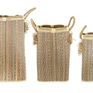 Creative Co-Op 14.25", 18" & 22" Handwoven Seagrass Handles & Tassels (Set of 3 Sizes) Baskets, Multicolor