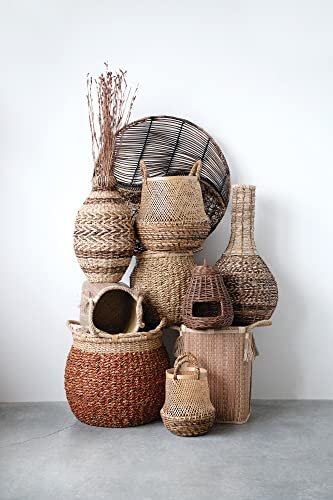 Creative Co-Op 14.25", 18" & 22" Handwoven Seagrass Handles & Tassels (Set of 3 Sizes) Baskets, Multicolor