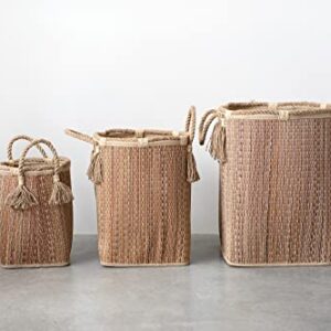 Creative Co-Op 14.25", 18" & 22" Handwoven Seagrass Handles & Tassels (Set of 3 Sizes) Baskets, Multicolor