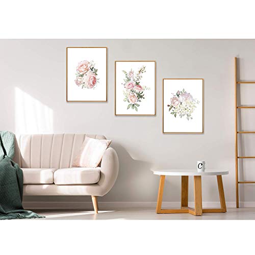 TANXM 4 Set - Pink rose Canvas Painting Flower Wall Art,Modern Wall Decor Bathroom Living Room Girls Bedroom - No Frame,8"x10"