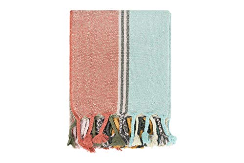 Creative Co-Op DF2410 60" L x 50" W Recycled Cotton Blend Striped Braided Fringe Throw, Multicolor