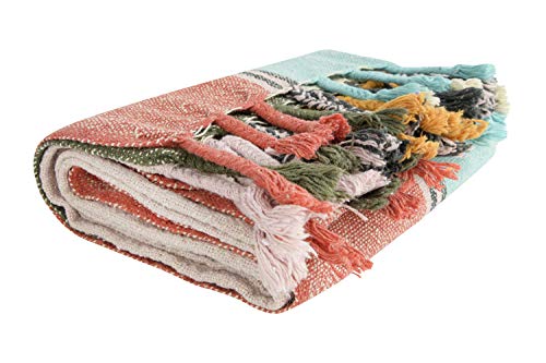 Creative Co-Op DF2410 60" L x 50" W Recycled Cotton Blend Striped Braided Fringe Throw, Multicolor