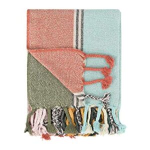 Creative Co-Op DF2410 60" L x 50" W Recycled Cotton Blend Striped Braided Fringe Throw, Multicolor