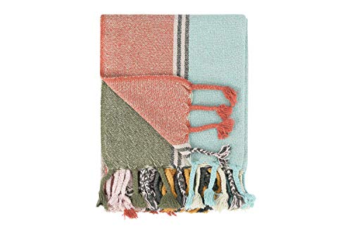 Creative Co-Op DF2410 60" L x 50" W Recycled Cotton Blend Striped Braided Fringe Throw, Multicolor