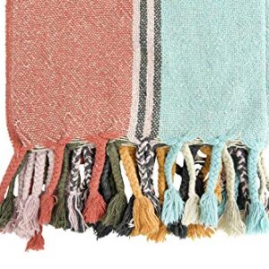 Creative Co-Op DF2410 60" L x 50" W Recycled Cotton Blend Striped Braided Fringe Throw, Multicolor