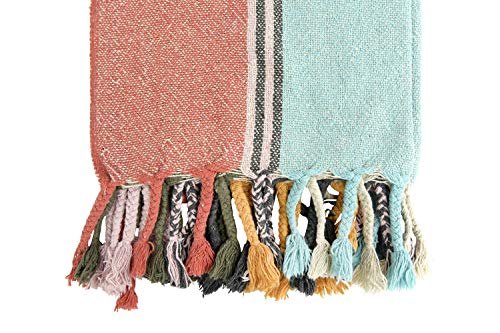 Creative Co-Op DF2410 60" L x 50" W Recycled Cotton Blend Striped Braided Fringe Throw, Multicolor