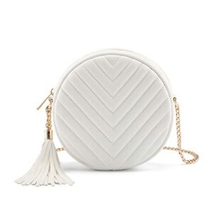 ayliss women crossbody shoulder bag circle tassel purse clutch evening small pu leather handbag fashion wallet with chain (white #1)