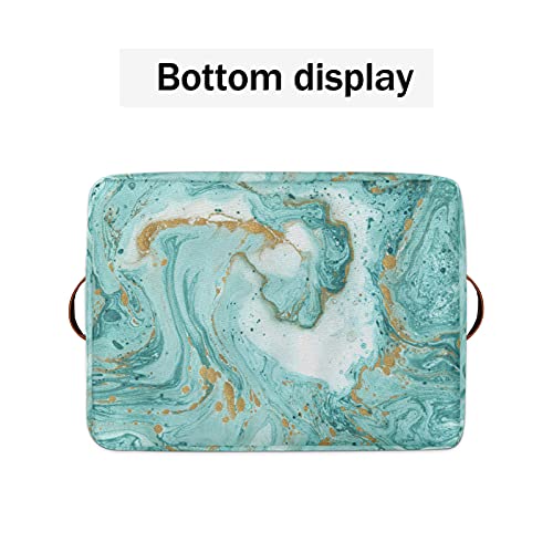 Teal Marble Storage Basket Bins, Turquoise Marble Texture Large Foldable Storage Baskets Fabric Organizer Storage Cubes Box with Handles Collapsible Basket for Shelf Closet Nursery Home Office 1 Pack