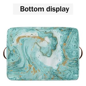 Teal Marble Storage Basket Bins, Turquoise Marble Texture Large Foldable Storage Baskets Fabric Organizer Storage Cubes Box with Handles Collapsible Basket for Shelf Closet Nursery Home Office 1 Pack