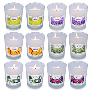 scented candles gift set for women, small aromatherapy soy wax candes in glass for wedding baby shower, spa – lavender, vanilla, rose, jasmine, lemon and orange scented, set of 12