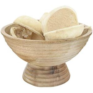 Creative Co-Op DF2440 Ridged Mango Wood Footed Bowl, Brown, 5 quarts