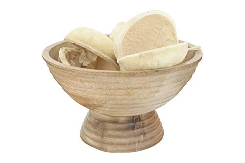 Creative Co-Op DF2440 Ridged Mango Wood Footed Bowl, Brown, 5 quarts