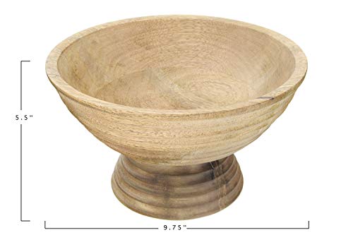 Creative Co-Op DF2440 Ridged Mango Wood Footed Bowl, Brown, 5 quarts