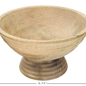 Creative Co-Op DF2440 Ridged Mango Wood Footed Bowl, Brown, 5 quarts