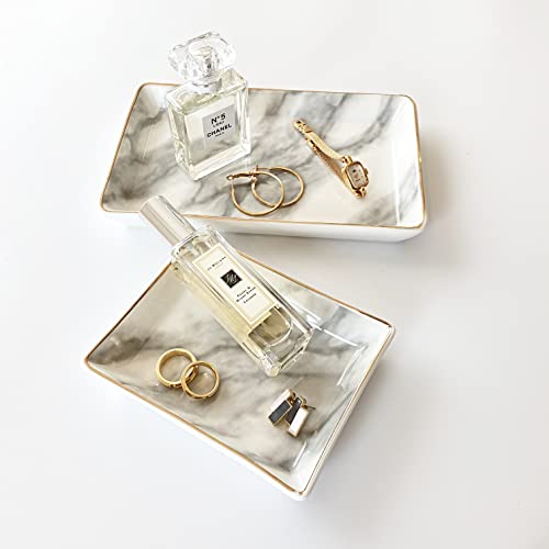 April Box Valet Marble Tray set of 2 – Marble Console Table Trays – Key Trays –Vanity Trays–Jewelry dish– Decorative Tray Organizer for Watch, Wallet, Perfume, Keys – Made of Thick and Durable Ceramic