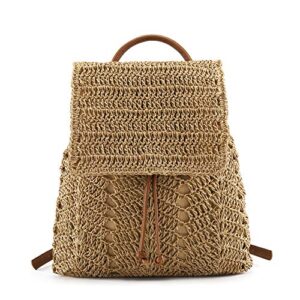 ayliss women straw beach handbag backpack shoulder handbag summer beach woven handmade tote purse hobo bag rucksack daypack (khaki)