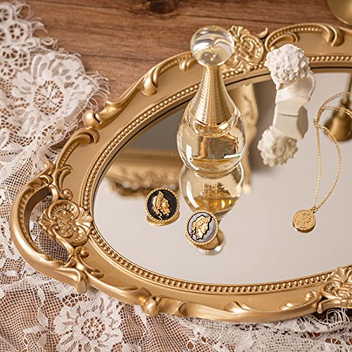 Sooyee Decorative Tray,Bathroom Tray Vanity Tray Decor, Gold Tray Mirror Tray for Dessert Table,Coffee Table,Vanity,Home Decor,Serving Tray with Handle