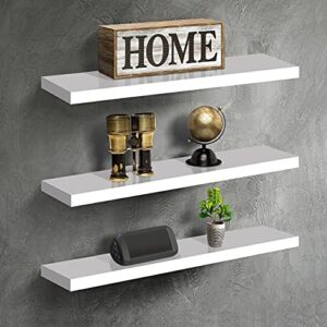 citlow 3 pack floating wood shelves,wall mounted shelves,display storage shelf,home decor photo display ledges,organizer shelf for living room/bedroom/bathroom/kitchen,white