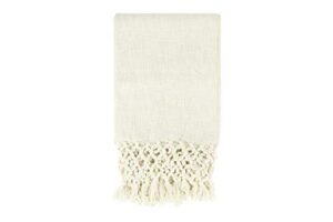 creative co-op 50″ l x 60″ w woven cotton crochet & fringe throw, cream