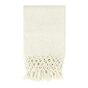 Creative Co-Op 50" L x 60" W Woven Cotton Crochet & Fringe Throw, Cream