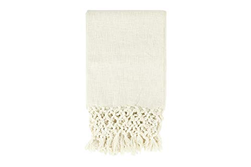 Creative Co-Op 50" L x 60" W Woven Cotton Crochet & Fringe Throw, Cream