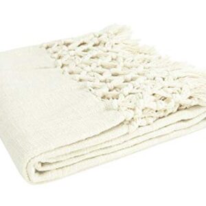 Creative Co-Op 50" L x 60" W Woven Cotton Crochet & Fringe Throw, Cream