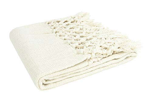 Creative Co-Op 50" L x 60" W Woven Cotton Crochet & Fringe Throw, Cream