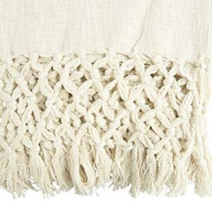 Creative Co-Op 50" L x 60" W Woven Cotton Crochet & Fringe Throw, Cream