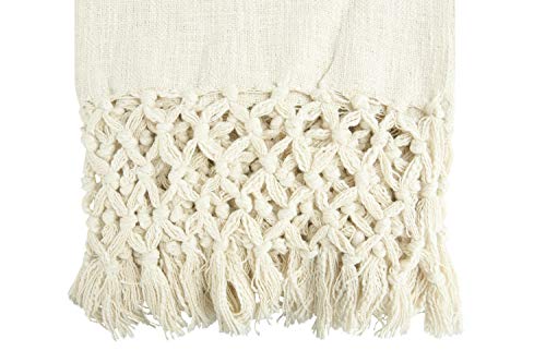 Creative Co-Op 50" L x 60" W Woven Cotton Crochet & Fringe Throw, Cream