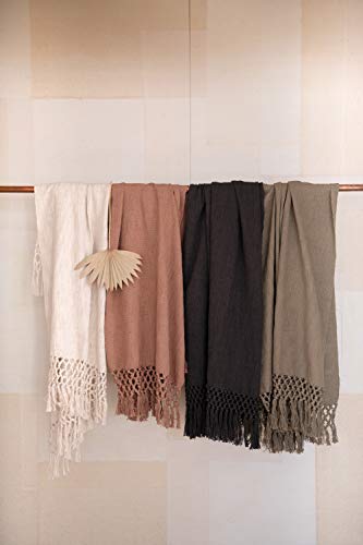 Creative Co-Op 50" L x 60" W Woven Cotton Crochet & Fringe Throw, Cream